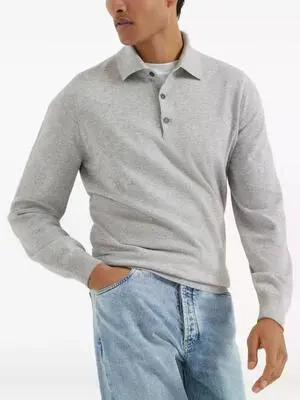 Brunello Cucinelli Long-sleeve Cashmere Polo Shirt - Grey