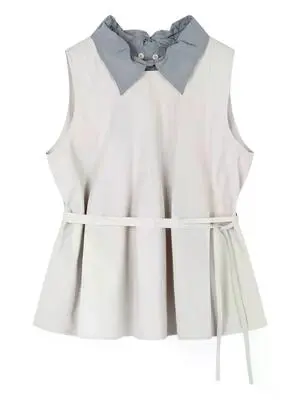 STUDIO TOMBOY Sleeveless Collared Belted Top - Grey