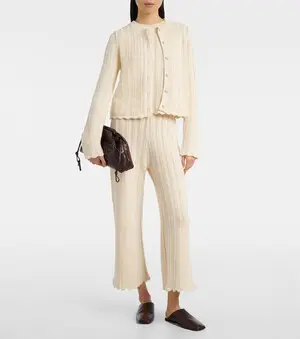 Altuzarra Petey Cotton Flared Knit Trousers - Beige