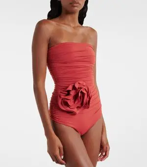 Magda Butrym Floral Appliqué Ruched Swimsuit