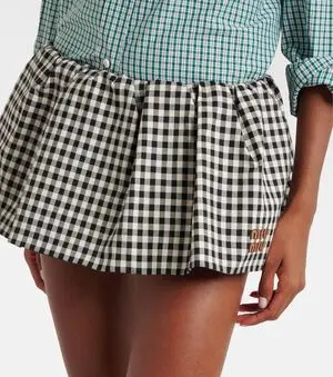 Miu Miu Bubble Gingham Cotton Miniskirt - Black
