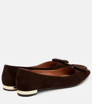 AQUAZZURA Hoop Suede Ballet Flats In Espresso