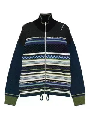 Marni Striped Wool Zip-up Cardigan - Blue