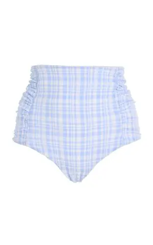 JUILLET Luisa Ruched High-waisted Bikini Bottom - Blue