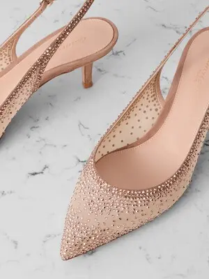 GIANVITO ROSSI Regina 55 Embellished Organza Slingback Pumps
