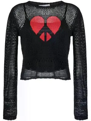 Moschino Heart And Peace Sign Pointelle Knit Jumper - Black