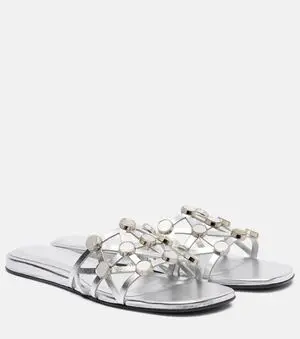 Attico Grid Embellished Leather Flat Sandals