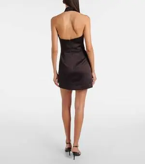 Rebecca Vallance Chocolate Bow Detail Cutout Halterneck Mini Dress