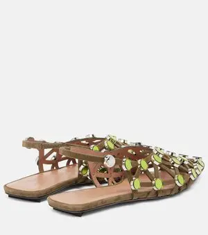 Attico Suede Embellished Ballet Flats - Brown