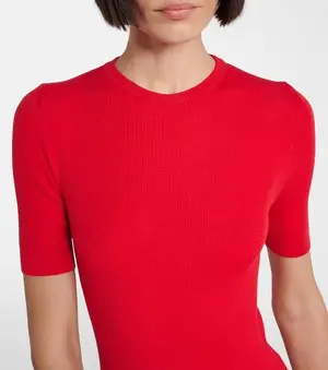 Khaite Celina Ribbed-knit Wool-blend Top - Red