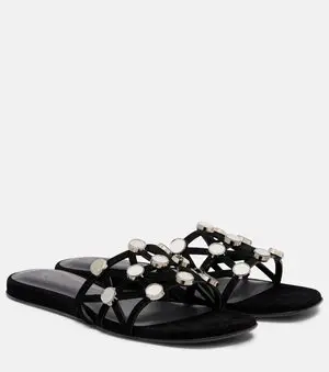 Attico Embellished Suede Flat Sandals - Black
