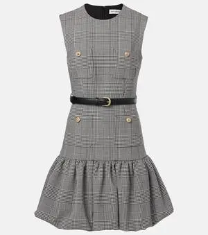 SELF-PORTRAIT Belted Prince Of Wales Check Mini Dress - Grey