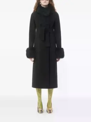 Valentino Garavani Double-breasted Faux Fur Trimmed Coat - Black