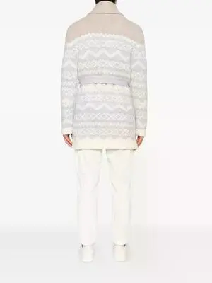 Eleventy Patterned Jacquard Belted Cardigan