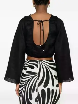 CALA DE LA CRUZ Rear Tie Fastening Long Wide Sleeve Crop Top