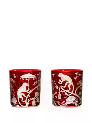 ARTEL Chinoiserie Monkey Etched Glass Tumbler - Red