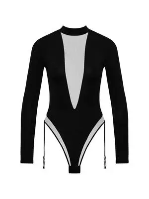 MAISON CLOSE Long-sleeve Mesh Panel Bodysuit