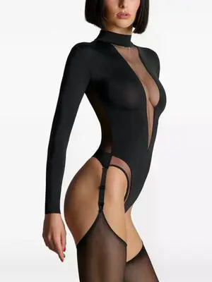 MAISON CLOSE Long-sleeve Mesh Panel Bodysuit