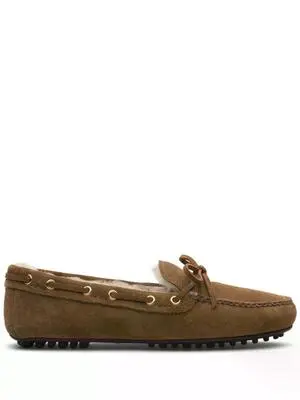 Car Shoe Suede Sheepskin Driving Shoes With Bow Detailing - Brown
