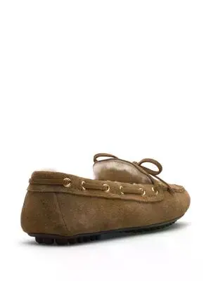 Car Shoe Suede Sheepskin Driving Shoes With Bow Detailing