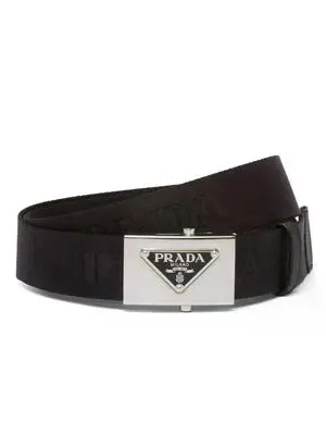 Prada Woven Triangle Logo Belt - Black