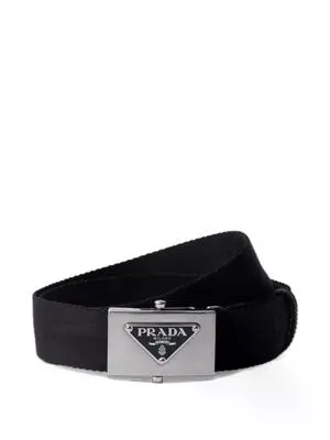 Prada Woven Triangle Logo Belt - Black