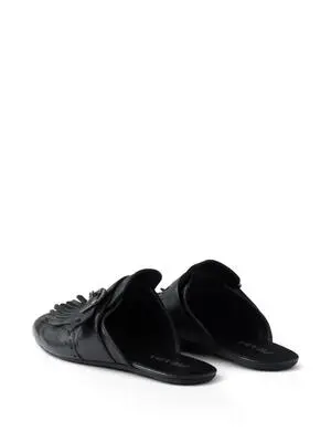 Prada Shuffle Fringed Leather Mules - Black