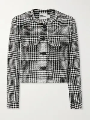 SELF-PORTRAIT Crystal-embellished Houndstooth Blazer