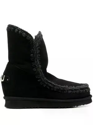 Mou Crochet Stitch-trim Wedge Boots