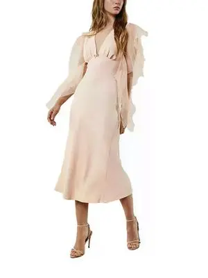 PRONOVIAS Ruffled-sleeve Midi Dress - Neutrals