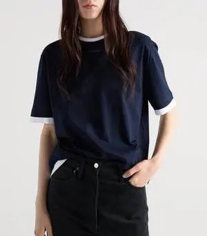Prada Cotton T-shirt With Layered Effect And Logo Detail - Blue