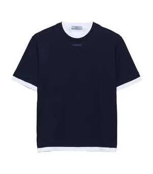 Prada Cotton T-shirt With Layered Effect And Logo Detail - Blue