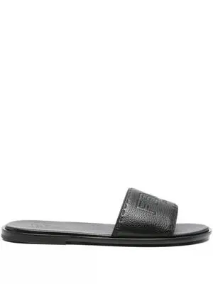 Fendi Roma Embossed Logo Leather Slip-on Sandals - Black
