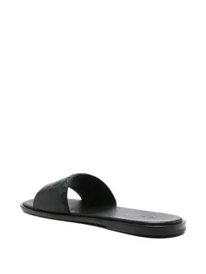 Fendi Roma Embossed Logo Leather Slip-on Sandals