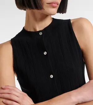 Vince Ribbed-knit Cotton Buttoned Front Sleeveless Top