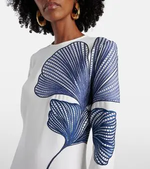 Costarellos Austie Embroidered Crepe Gown