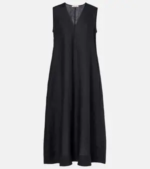 Asceno Nisha Linen Midi Dress - Black