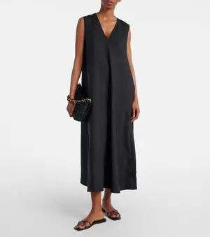 Asceno Nisha Linen Midi Dress - Black