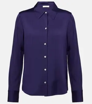 Vince Vince Silk-Blend Satin Shirt Blue