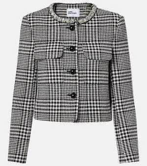 SELF-PORTRAIT Embellished Houndstooth Cropped Jacket - Black