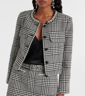 SELF-PORTRAIT Embellished Houndstooth Cropped Jacket - Black