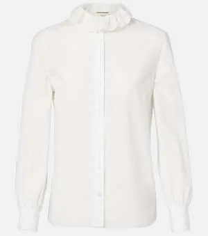 Saint Laurent Lace-trimmed Cotton Poplin Blouse - White