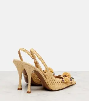 Dolce & Gabbana Embellished Raffia-effect Slingback Pumps