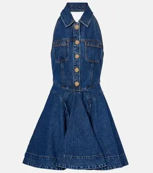 SELF-PORTRAIT Flared Denim Midi Dress
