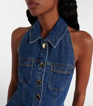 SELF-PORTRAIT Flared Denim Midi Dress