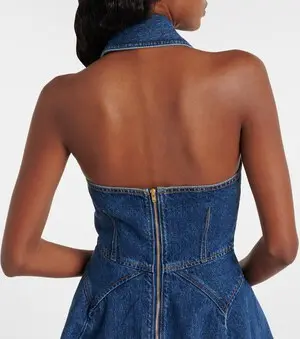 SELF-PORTRAIT Flared Denim Midi Dress
