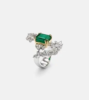 Yeprem 18kt White Gold Emerald And Diamond Ring