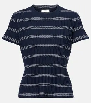 Vince Ribbed-knit Striped Cotton-blend T-shirt - Blue