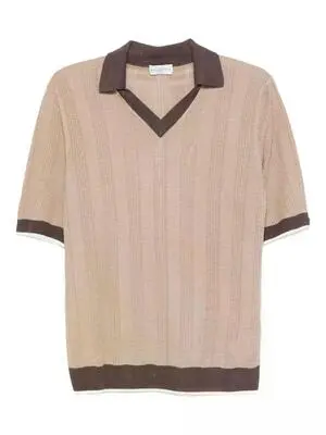 BALLANTYNE Ribbed-knit Polo-neck T-shirt - Neutrals
