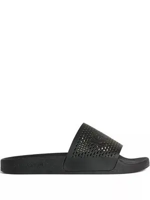 Karl Lagerfeld Leather Perforated Slides - Black